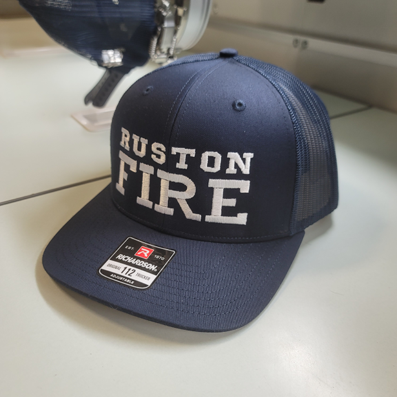 Ruston Fire - 2 Line NO Outline - Snapback Trucker Navy — Fireman Up