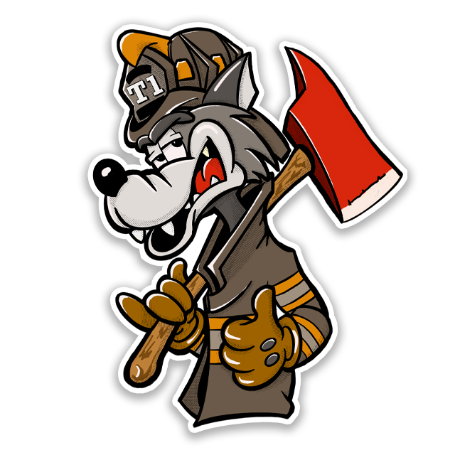 Big Bad Wolf T1 Sticker — Fireman Up