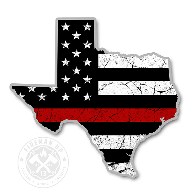 Texas Thin Red Line USA Flag Tattered - 4" Sticker — Fireman Up